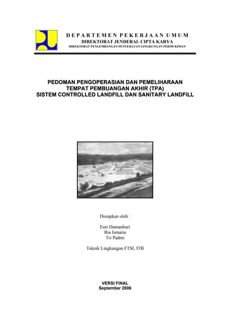 Pedoman perencanaan tpa ( metode sanitary landfill) | PDF