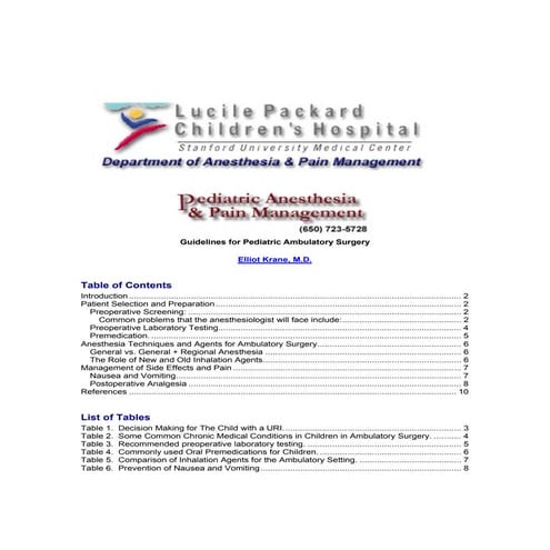 Peds anesthesia guidelines | PDF