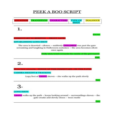 Peek a boo script | DOC | Horror | Genres