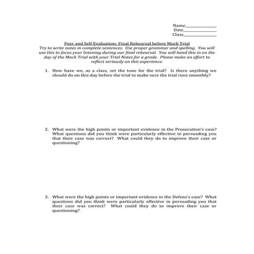 Peer and self evaluation mock trial | DOCX