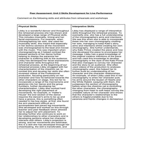 Peer Assessment_ Unit 2 Skills Development for Live Performance - for ...