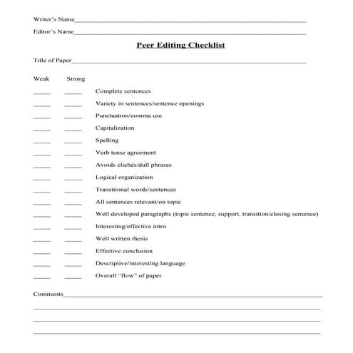 Peer editing checklist | PDF