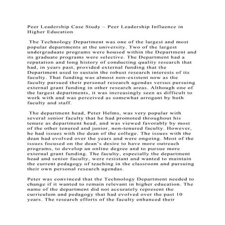 Peer Leadership Case Study – Peer Leadership Influence in Higher Edu.docx