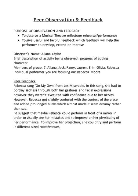 Rebecca peer observation by Ellie | PDF
