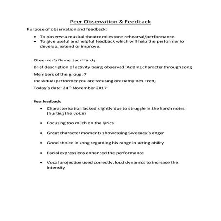 Peer observation sheet (Jack sweeney todd) | DOCX