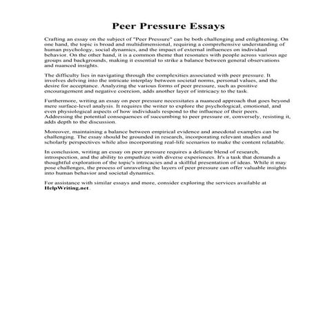 Peer Pressure Essays. Dealing with peer pressure | PDF | Religion ...