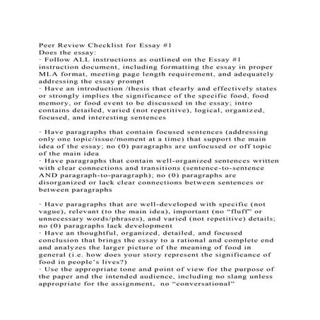 Peer Review Checklist for Essay #1 Does the essay · Follow AL.docx