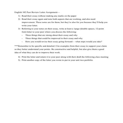 Peer review letter assignment | PDF