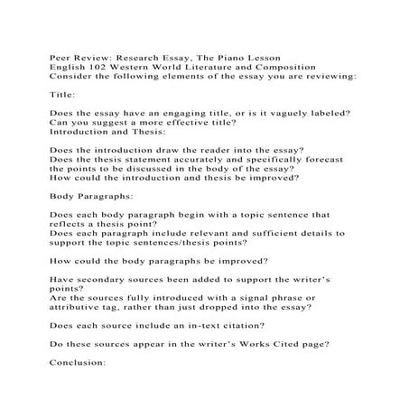 Peer Review Research Essay, The Piano LessonEnglish 102 Western.docx
