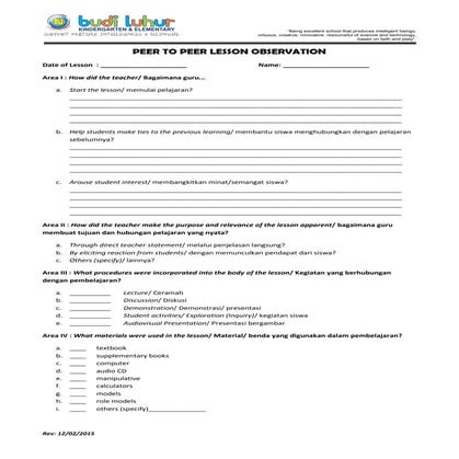 Peer to peer lesson observation | PDF