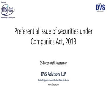 Peferential issue of securities under companies act, 2013 | PPTX
