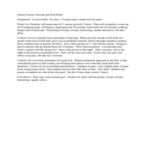 Unit Soccer lesson plan day 1 Beginner | DOCX