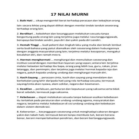 17 nilai murni yang utama | DOCX
