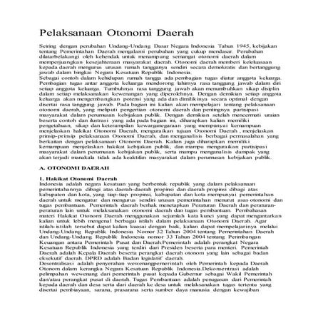 Pelaksanaan otonomi daerah | DOCX