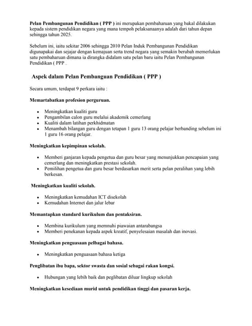 PELAN PEMBANGUNAN PENDIDIKAN MALAYSIA (2013-2025) | PPTX