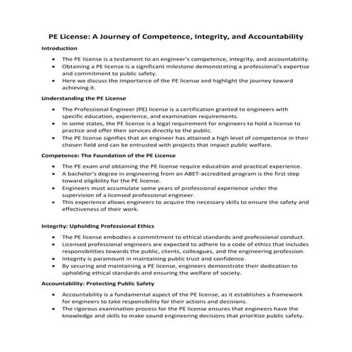 PE License A Journey of Competence, Integrity, and Accountability | DOCX