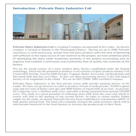 Pelwatte dairy industries ltd | PDF