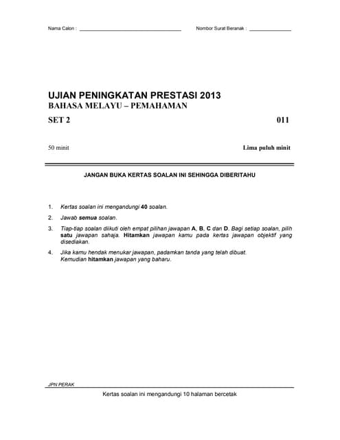 Penilaian Sumatif Bahasa Melayu Tahun 6 | PDF