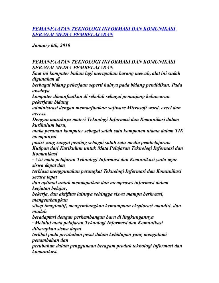 Pemanfaatan Teknologi Informasi Dan Komunikasi Sebagai Media Pembelaj…