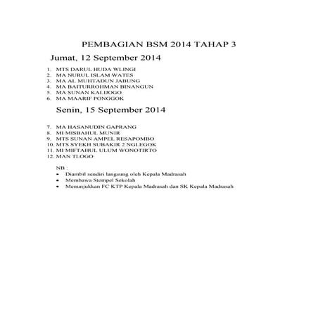 Pembagian bsm tgl 12 dan 15 september 2014 | PDF