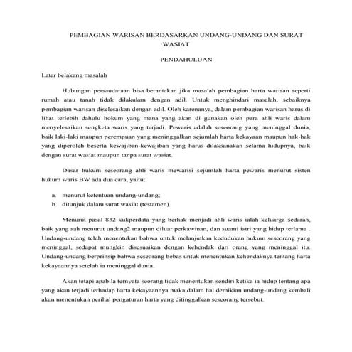 Pembagian harta warisan berdasarkan surat wasiat dan uu | DOCX