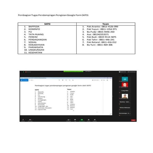 Pembagian tugas pendampingan pengisian google form skpd | PDF