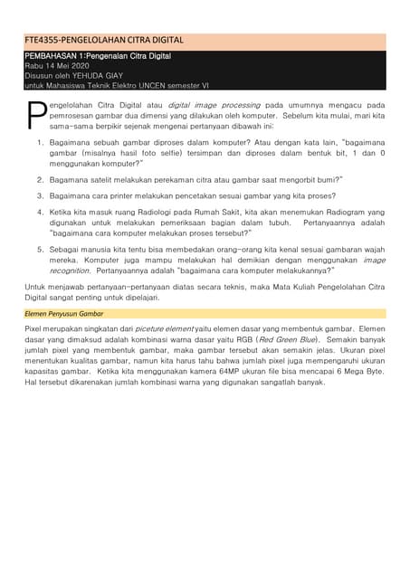 DASAR-DASAR PEMROSESAN CITRA - JENIS JENIS CITRA DIGITAL | PPTX