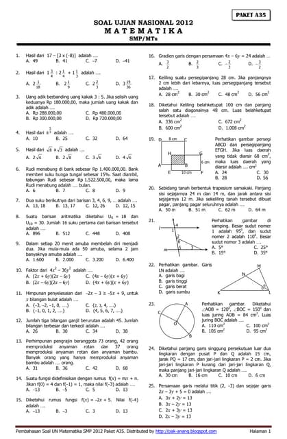 Latihan soal ujian nasional matematika sd | PDF
