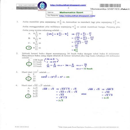 Pembahasan soal un matematika smp tahun 2014 paket 1-www.olimattohir.blogspot.co.id