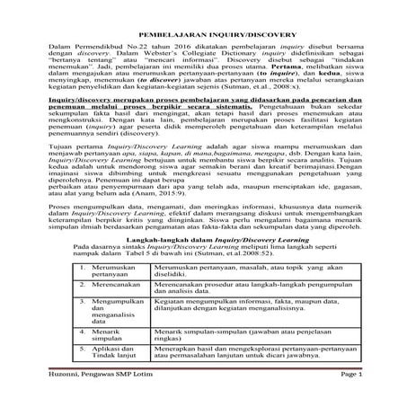 Model Pembelajaran Inquiry Discovery lengkap | DOC