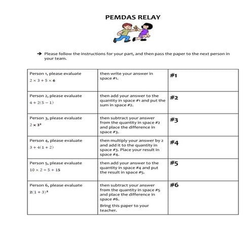 Pemdas relay | PDF