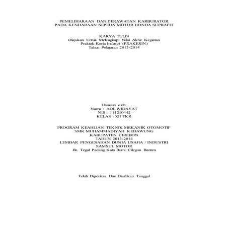 Pemeliharaan dan perawatan karburator | DOCX