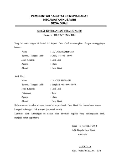 Surat keterangan ekonomi lemah | DOCX
