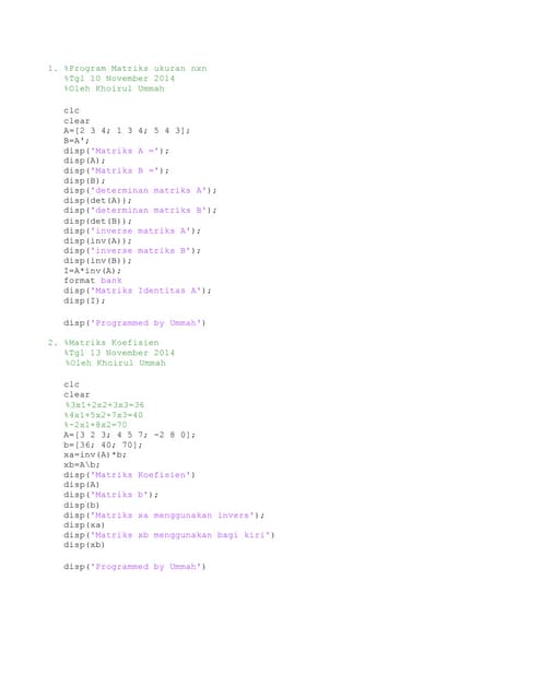 Tugas Pemrograman Komputer Dengan Aplikasi Matlab Docx
