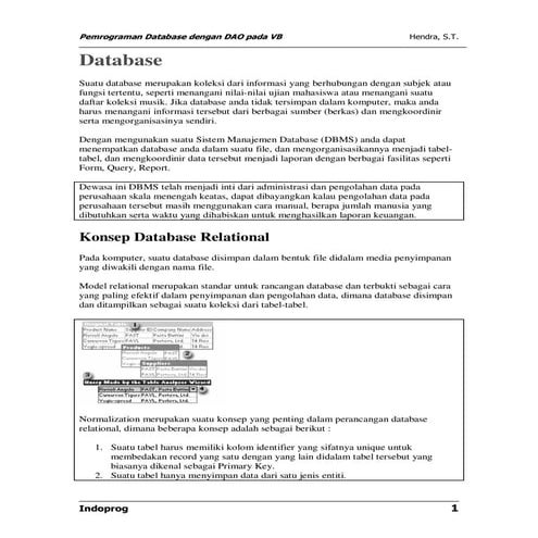 Pemrograman database dengan dao pada vb | PDF
