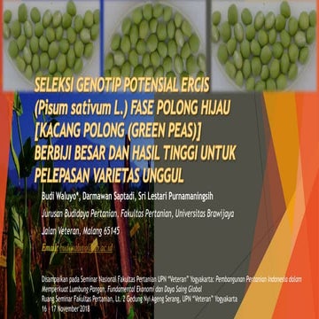 SELEKSI GENOTIP POTENSIAL ERCIS (Pisum sativum L.) FASE POLONG HIJAU ...