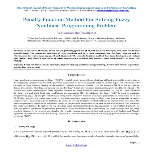 Penalty Function Method For Solving Fuzzy Nonlinear Programming Problem Pdf