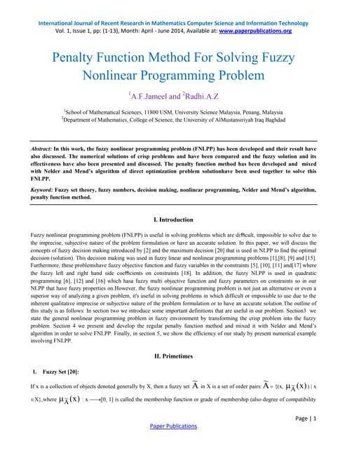 Penalty Function Method For Solving Fuzzy Nonlinear Programming Problem Pdf