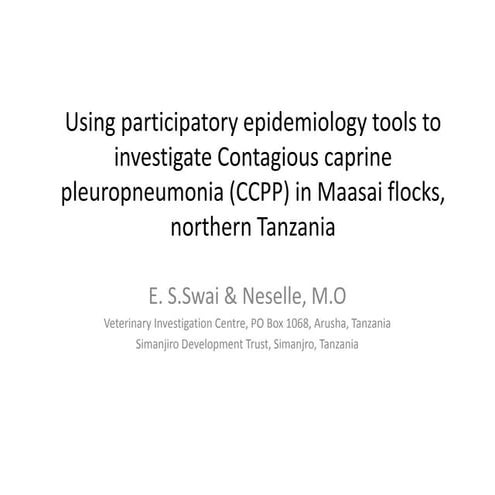 Using participatory epidemiology tools to investigate Contagious ...