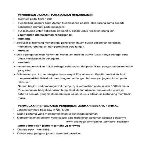 Pendidikan jasmani pada zaman renaissance | DOCX