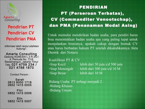Pendirian PT CV PMA | PPT