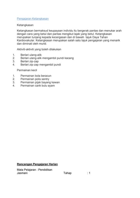 Contoh RPH Kokurikulum Olahraga Lari Pecut | PDF