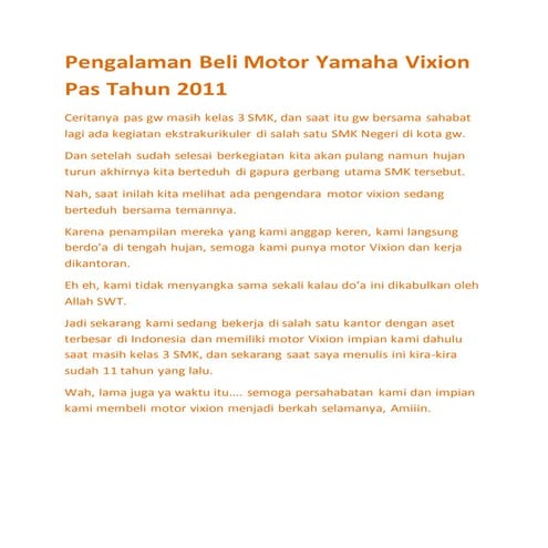 Pengalaman beli motor yamaha vixion | DOCX