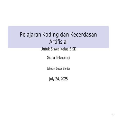 Pengantar Pembelajaran Koding dan Kecerdasan Artifisial untuk anak SD ...