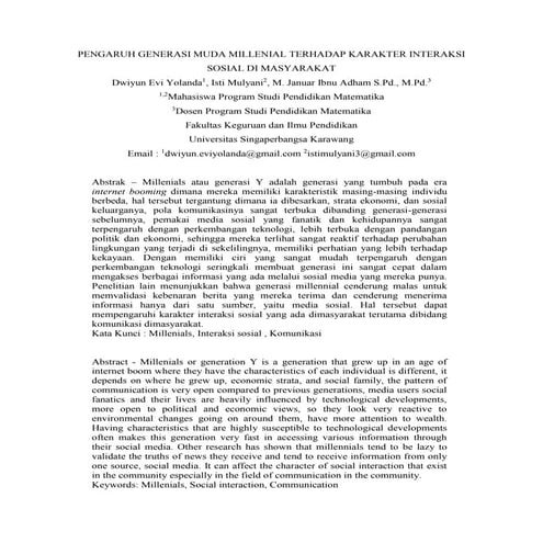 Pengaruh generasi-muda-millenial-terhadap-karakter-interaksi-sosial-di-masyarakat | PDF