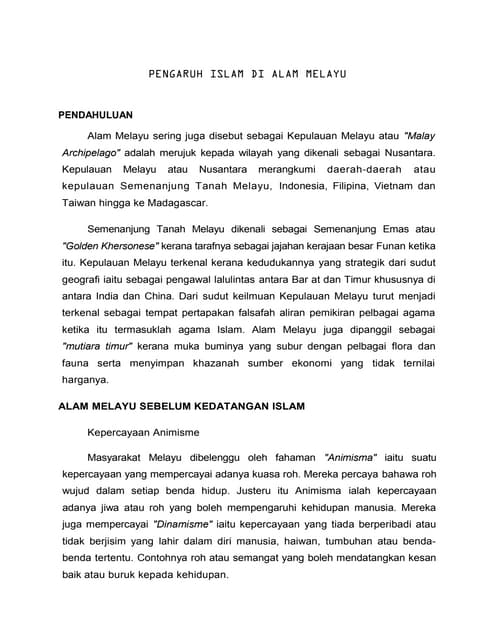 Huraikan Lima Kesan Dan Pengaruh Islam Terhadap Peradaban Melayu