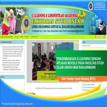Pengembangan e learning dengan aplikasi moodle pada fakultas studi islam uniska mab banjarmasin ...