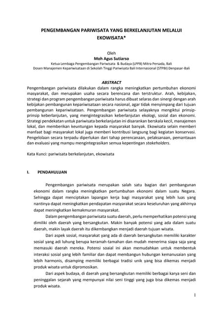 Motivasi Tujuan Perjalanan, Krateristik Wisatawan dan Pola Pengeluaran Wisatawan | PDF