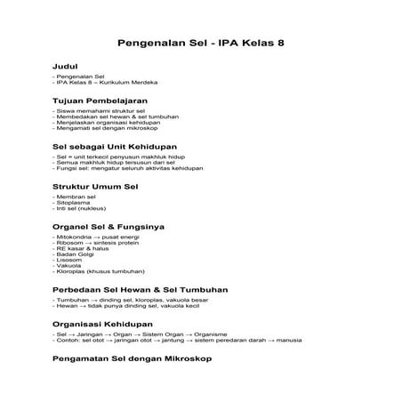 Pengenalan_Sel_IPA_Kelas8pdf ringkasan biasa | PDF