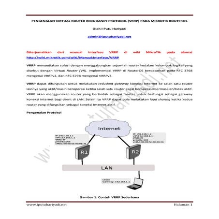 Pengenalan Virtual Router Redudancy Protocol (VRRP) pada MikroTik RouterOS | PDF